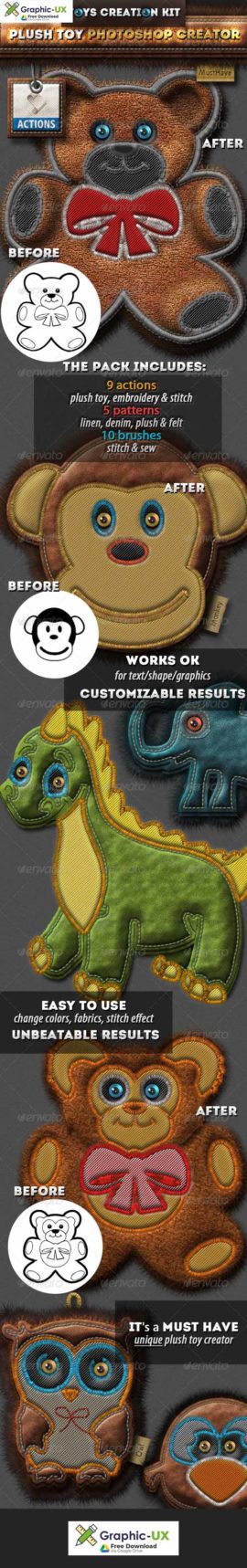 Stitched Furry Plush Toys Photoshop Creator free – GraphicUX